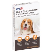 VetUK Flea and Tick Treatment for Medium Dogs (4 Pipettes) - From £13.09
